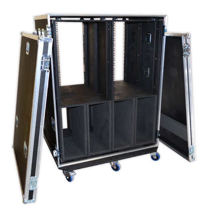 28U Rack Case With Heavy Duty Wheels And Double Bay
